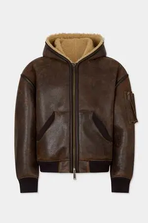 Dsquared2 Shearling Hooded Bomber Jacket - Brown