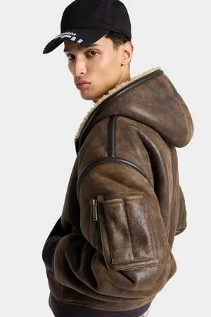 Dsquared2 Shearling Hooded Bomber Jacket
