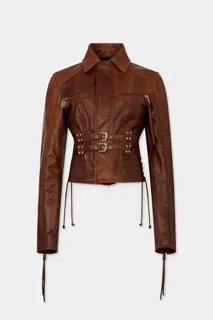 Dsquared2 Paneled Leather Jacket With Corset Details