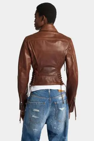 Dsquared2 Paneled Leather Jacket With Corset Details