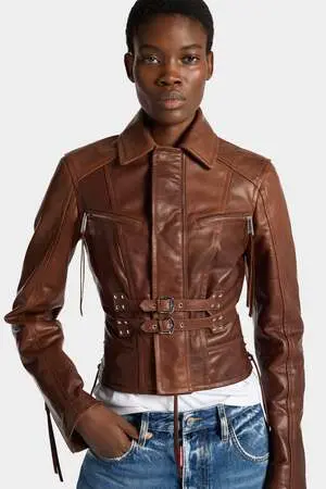 Dsquared2 Paneled Leather Jacket With Corset Details