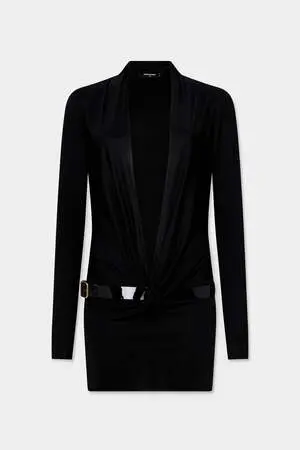 Dsquared2 Long Sleeve Deep Plunge Mini Dress With Belt - Black