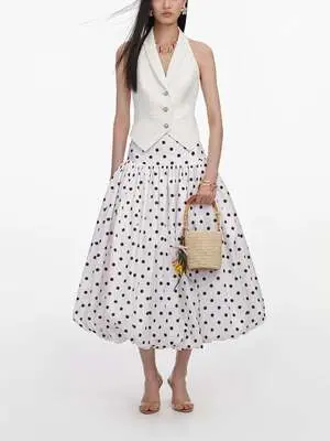SELF-PORTRAIT Linen Halterneck Vest With Crystal Buttons