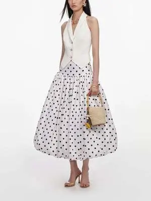 SELF-PORTRAIT Linen Halterneck Vest With Crystal Buttons