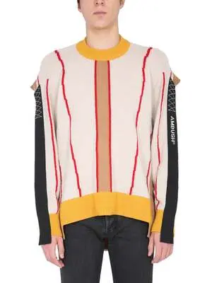 AMBUSH Crew Neck Sweater With Striped Detailing - Cream