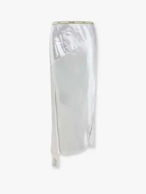 Celine Viscose Satin Asymmetrical Midi Skirt - Multicolor