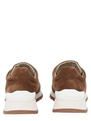 Brunello Cucinelli Runner In Camoscio Con Shiny Tab