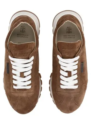 Brunello Cucinelli Runner In Camoscio Con Shiny Tab