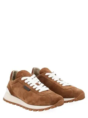 Brunello Cucinelli Runner In Camoscio Con Shiny Tab
