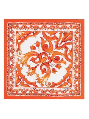 DOLCE & GABBANA Foulard In Twill Di Seta Stampa Maiolica