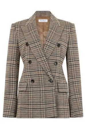 Max Mara Tailored Double-breasted Check Jacket In Wool-cotton Blend