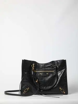 Balenciaga Le City Tote Bag Small In Arena Lambskin, Aged-gold Hardware - Black