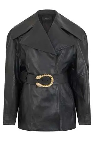 Gucci Knotted Double-breasted Leather Jacket