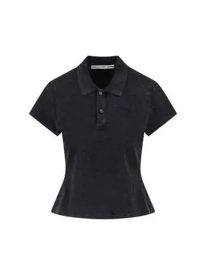 Alexander Wang Cotton Polo Top With Stretch Collar