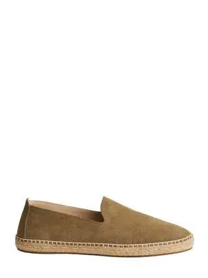 Manebí Calf Leather Jute-trim Flat Shoes - Green