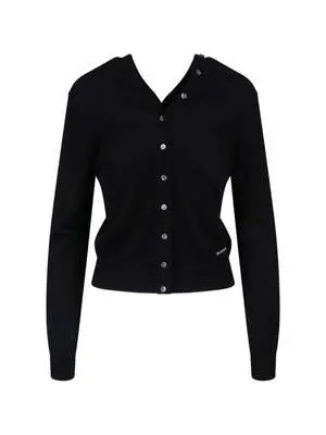 Alexander Wang Wool-blend Cardigan With Wool Trim - Black