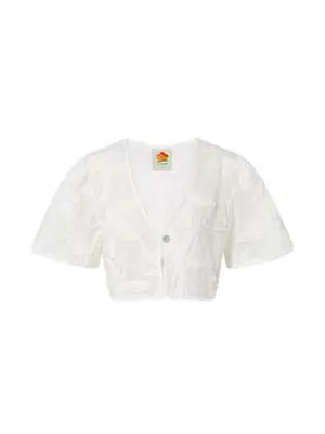 Farm Rio V-neck Embroidered Cotton Blouse - Bianco