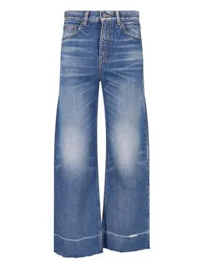 Chloé 100% Cotton Denim Jeans With Calf Leather Patch Pockets - Blue