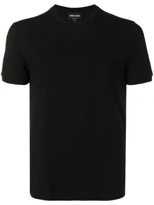 Giorgio Armani S Embroidered Logo Crew Neck T-shirt - Black