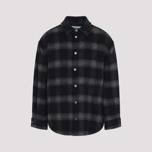 Off-White Wool Padded Flannel Overshirt Jacket - Black