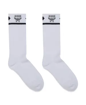 Mcm Logo Jacquard Socks - White