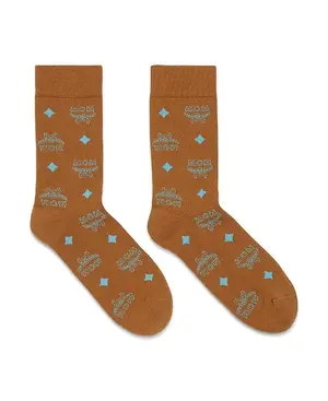 Mcm Monogram Knit Socks - Blue Ceramic