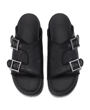 Mcm Embossed Monogram Leather Sandals
