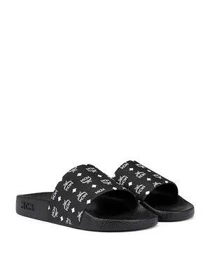 Mcm Monogram Print Rubber Slides - Black