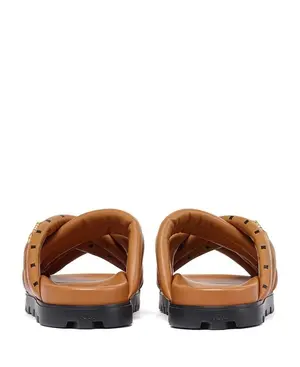 Mcm Monogram Print Cross Sandals In Lamb Leather
