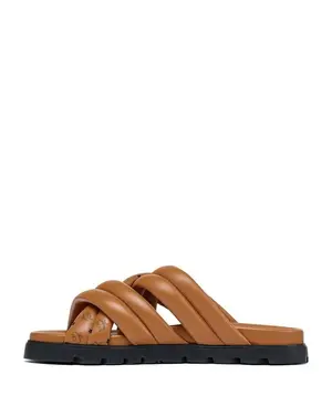 Mcm Monogram Print Cross Sandals In Lamb Leather