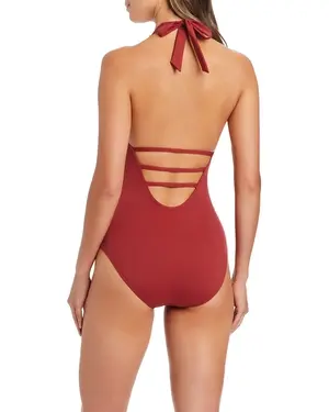 BLEU BY ROD BEATTIE Plunge Halter One Piece Swimsuit