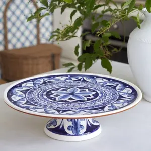 COSTA NOVA Alentejo Terracotta Hand-painted Footed Cake Plate