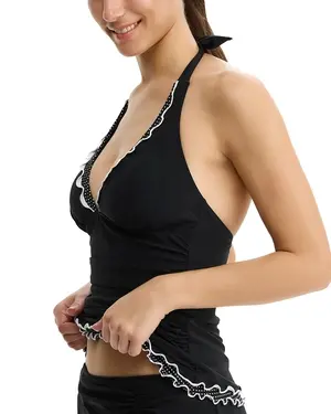 GOTTEX Dottie Delight Halter Tankini Top - Black White