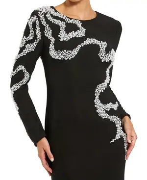 Mac Duggal Petite Jersey Evening Gown With Beaded Swirl Detail