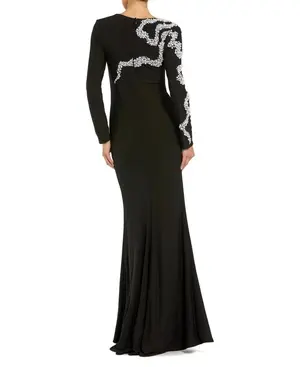 Mac Duggal Petite Jersey Evening Gown With Beaded Swirl Detail