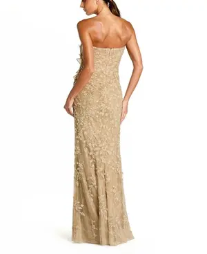 Mac Duggal Petite Beaded Mermaid Gown With 3d Flowers