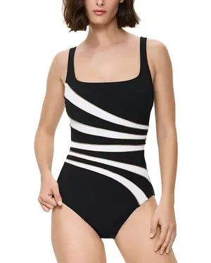 GOTTEX Square Neck One Piece Swimsuit - Black/gold