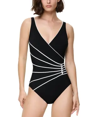GOTTEX Modern Luxe Surplice One Piece Swimsuit - Black/white