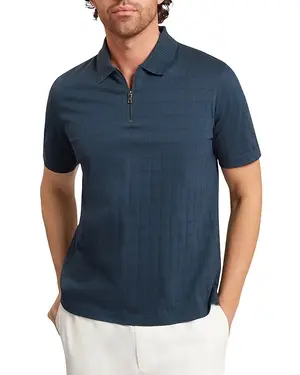 Ted Baker London Victor Square Jacquard Zip Polo Shirt - Mid Navy