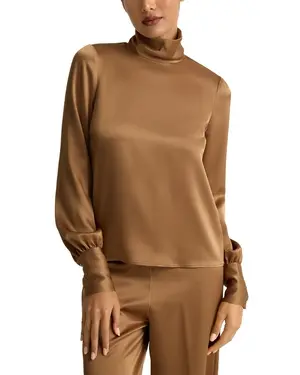 St. John Long Sleeve Satin Turtleneck Top