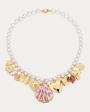 CLUB COASTAL In The Clouds" Charm Necklace With Freshwater Pearls And 18k Gold-plated Brass - Pink