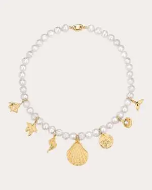 CLUB COASTAL Freshwater Pearl Charm Necklace In 18k Gold - White