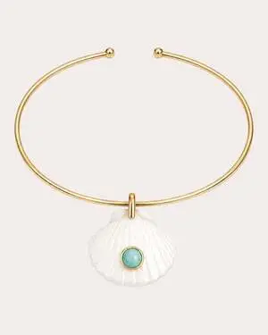 CLUB COASTAL 18k Gold Plated Brass Shell Pendant Necklace - Amazonite
