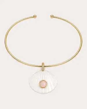 CLUB COASTAL Rose Quartz Shell Choker Necklace In 18k Gold - Pink