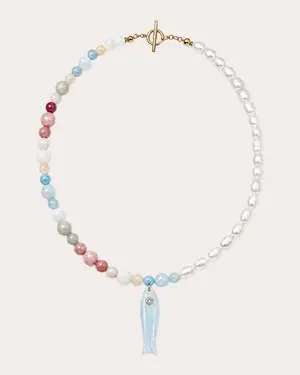 CLUB COASTAL Saltwater Taffy Necklace 18k Gold - Blue Chalcedony