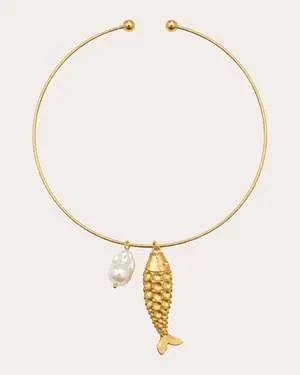 CLUB COASTAL Baroque Pearl Bubble Fish Choker Necklace - Gold
