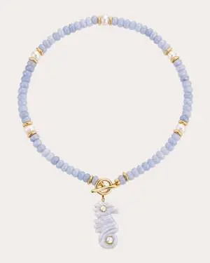 CLUB COASTAL 18k Gold Seahorse Pendant Necklace - Blue
