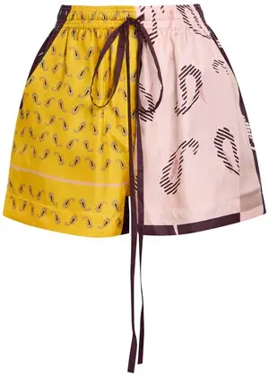 OTZIO Valentino Printed Silk Shorts - Yellow