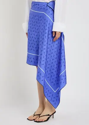 OTZIO Margot Printed Asymmetric Silk Midi Skirt - Blue