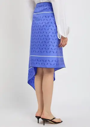 OTZIO Margot Printed Asymmetric Silk Midi Skirt - Blue